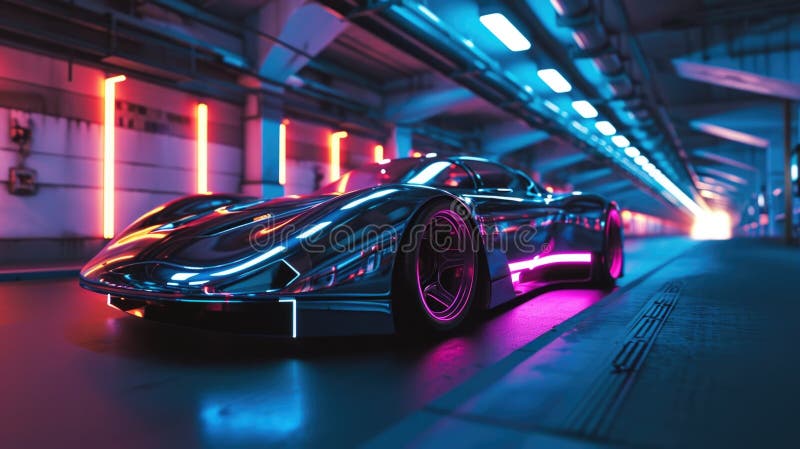 A Chromeplated Concept Car with Vibrant Neon Light Strips Running Along ...