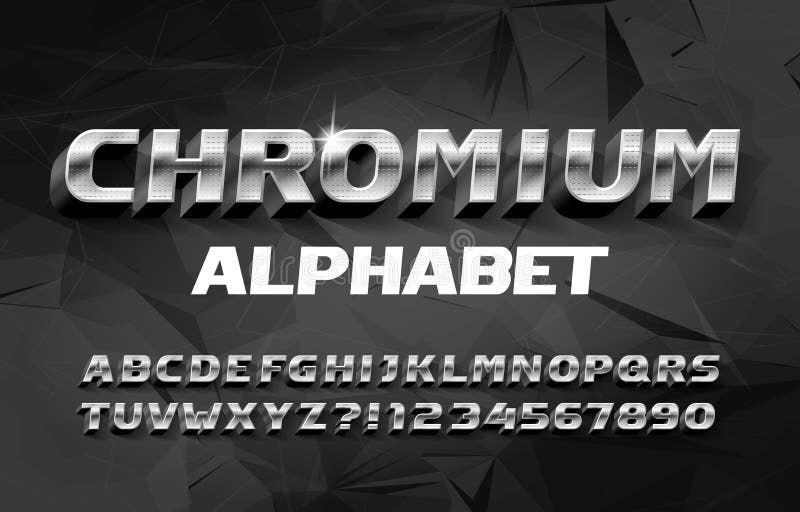Chromium Alphabet Font. 3D Metal Effect Letters and Numbers with Shadow ...
