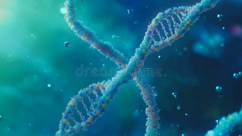 Chromosome-shaped DNA Strands in Glowing Blue Particles Stock Image ...