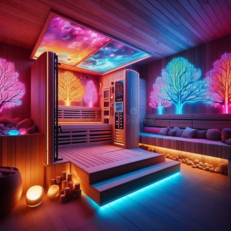 Chromotherapy Sauna a Sauna with Color Changing LED Lights for a Stock ...