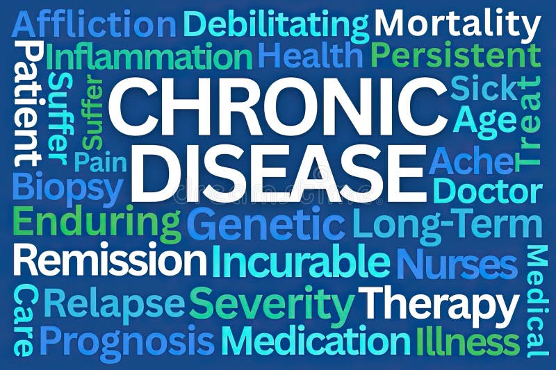 Chronic Disease Word Cloud on Blue Background Stock Illustration ...