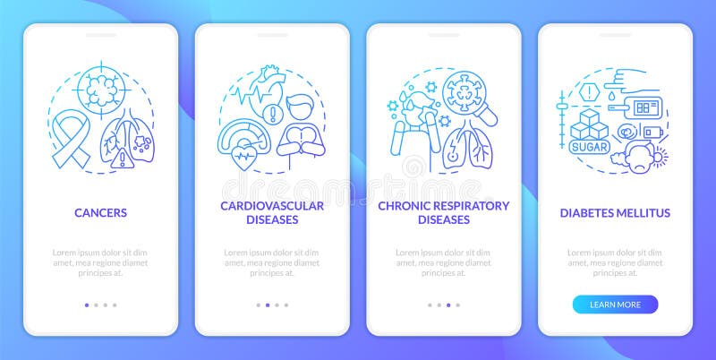 Chronic Diseases Major Groups Blue Gradient Onboarding Mobile App ...