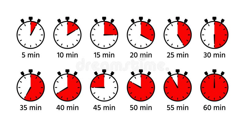Chronometer Deadline Indicators. Stopwatches Symbols in Circle Shape ...