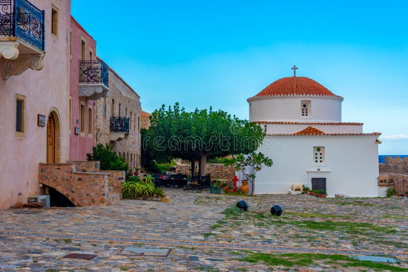 Chrysafitissa Square in Greek Town Monemvasia Stock Image - Image of ...