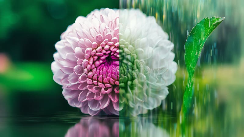 Chrysanthemum Flower Split into Two Visual Styles Stock Illustration ...