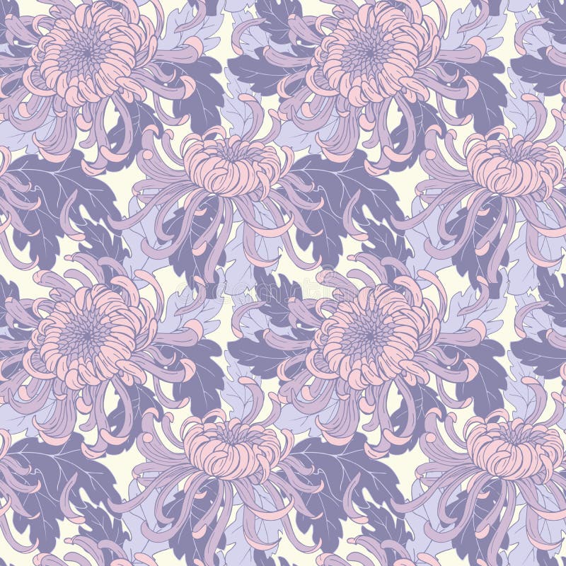 Chrysanthemum Flowers and Leaves Seamless Stock Vector - Illustration ...