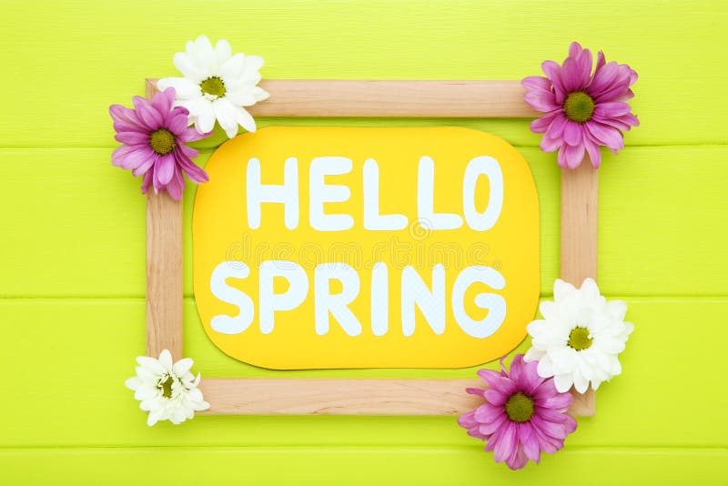 Tulip Flowers with Text Hello Spring Stock Photo - Image of hello ...