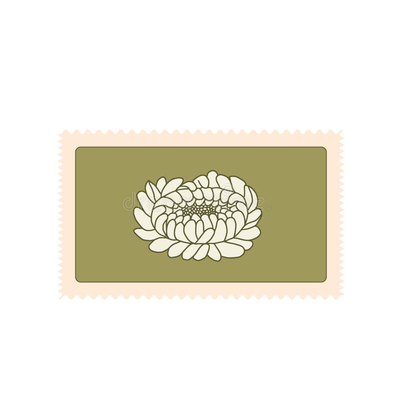 Chrysanthemum Stamp. Rectangle Sticker with Flower. Vector Hand Drawn ...