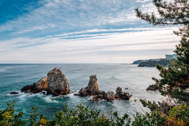 Chuam Beach with Candlestick Rock, Korean Chotdaebawi with Cliffs and ...
