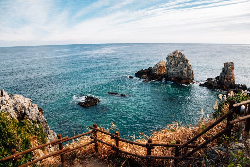 Chuam Beach with Candlestick Rock, Korean Chotdaebawi with Cliffs and ...
