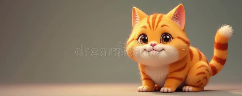 Chubby Cartoon Cat, Striped Tail, Mischievous Grin, Striped, Simple ...