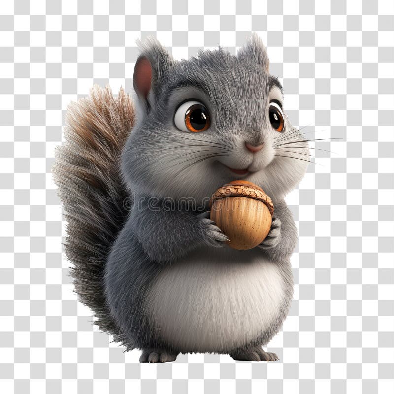 A Chubby 3d Cartoon Squirrel Holds an Acorn in His Hands on a ...