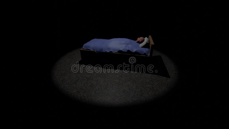 Chubby Man Lying Down and Sleeping on a Bed in a Dark Room Stock ...