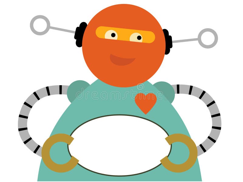 Chubby Robot Holding Blank Oval Sign Stock Vector - Illustration of ...