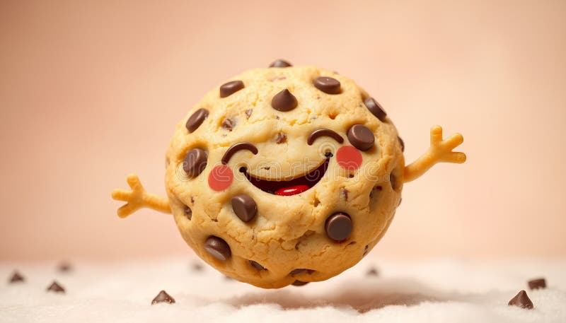Chubby, Smiling Cookie with Gooey Chocolate Chips, Bouncing Playfully ...