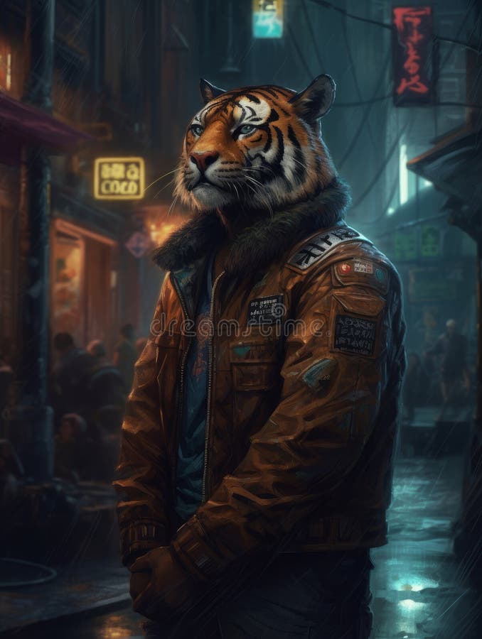 A Chubby Strong Tiger Living in the Cyberpunk Generative AI Stock ...