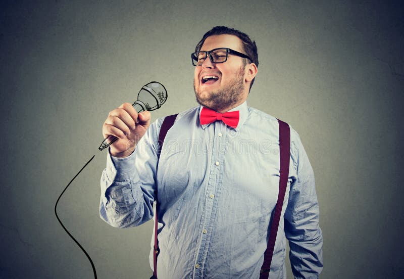 Chubby Young Man Singing Expressively Stock Image - Image of formal ...