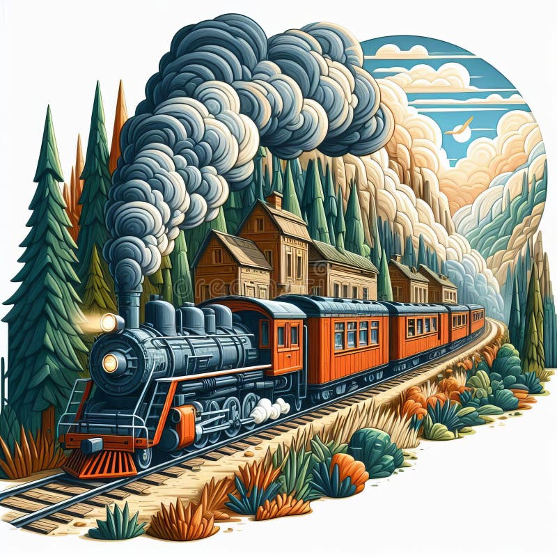 Chugging Train a Train with a Locomotive Engine a Carriage and a Stock ...