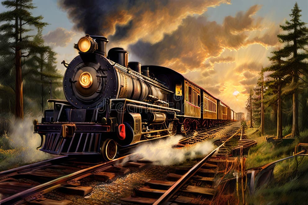 Chugging Train a Train with a Locomotive Engine a Carriage and a Stock ...