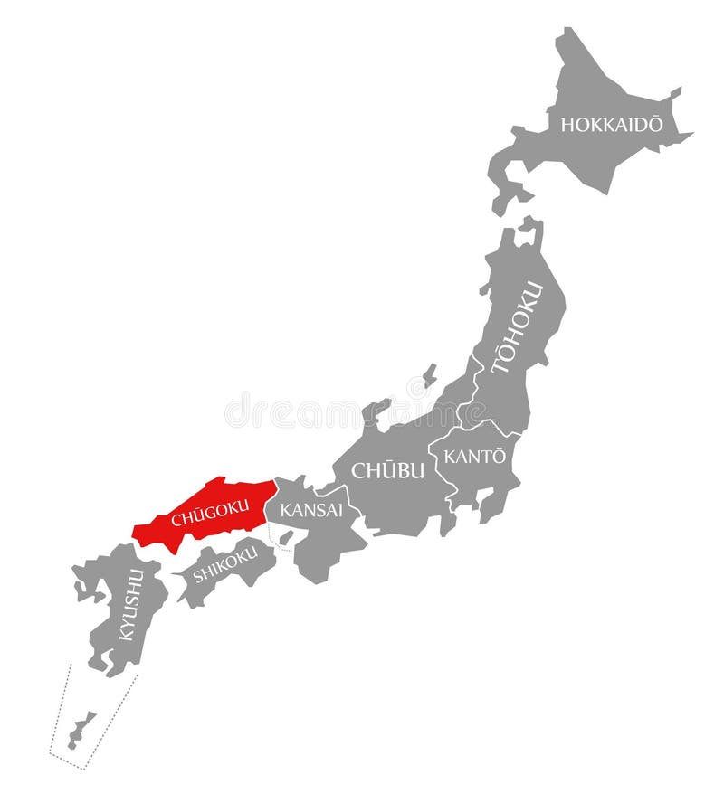 Chugoku Red Highlighted in Map of Japan Stock Illustration ...