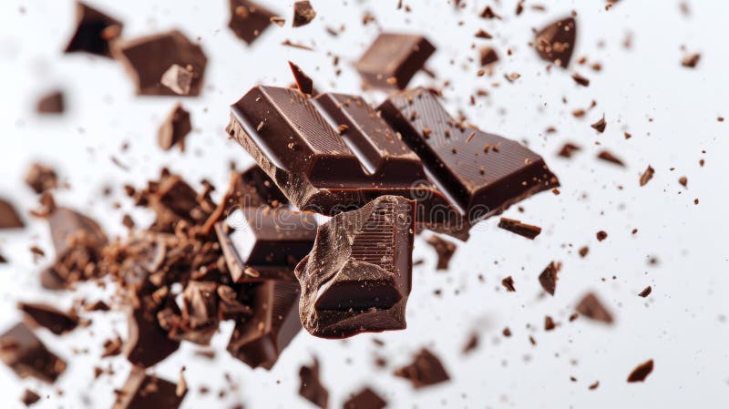 Chocolate Bar Exploding into Pieces Against Plain Background Stock ...