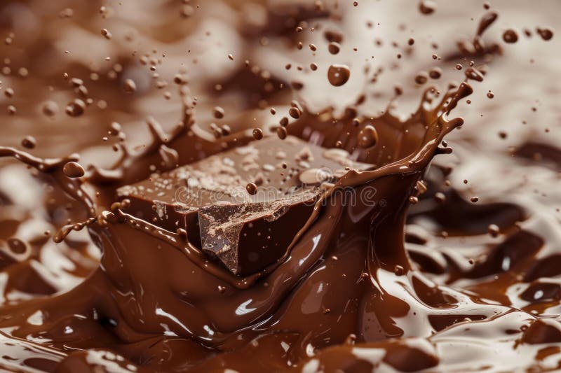 Chunk of Chocolate Falling into Molten Chocolate Creating Splash Stock ...