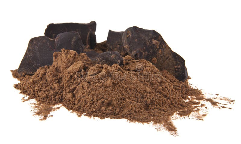 Chunk Chocolate, Grains and Ground Cocoa Isolated on White Background ...