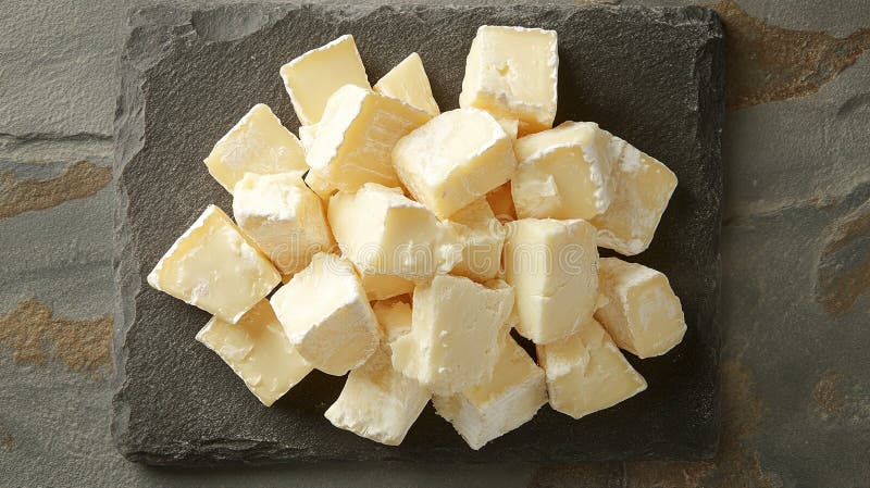 Chunks of Artisan Cheese on a Grey Slate Board, Top View, with Room ...