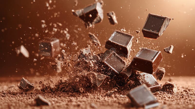 Chunks of Chocolate Exploding with Cocoa Powder. Stock Photo - Image of ...