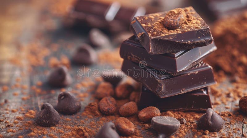 Chunks of Chocolate Sprinkled with Cocoa Stock Illustration ...
