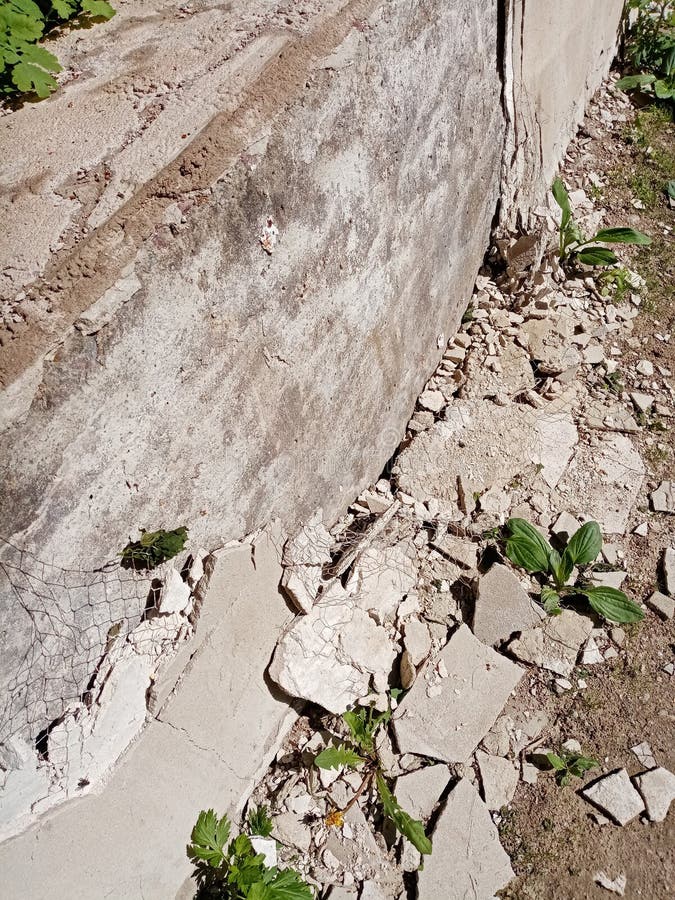 Chunks of Crumbling Plaster Covered the Grass Sprouting through the ...
