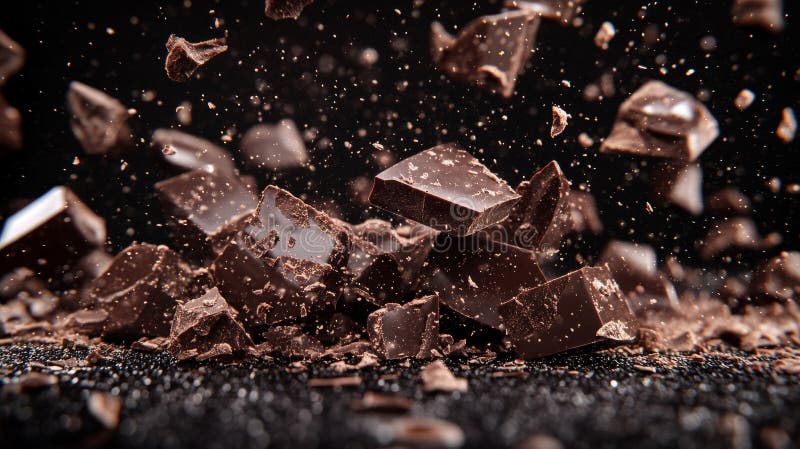 Chunks of Dark Chocolate Falling and Breaking Apart. Stock Photo ...