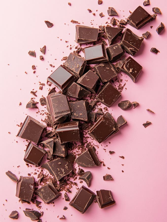 Chunks of Dark Chocolate on a Pink Background. Stock Image - Image of ...