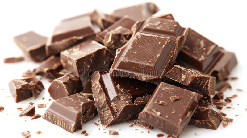 Chunks of Dark Chocolate Spread Across a White Surface Stock Photo ...
