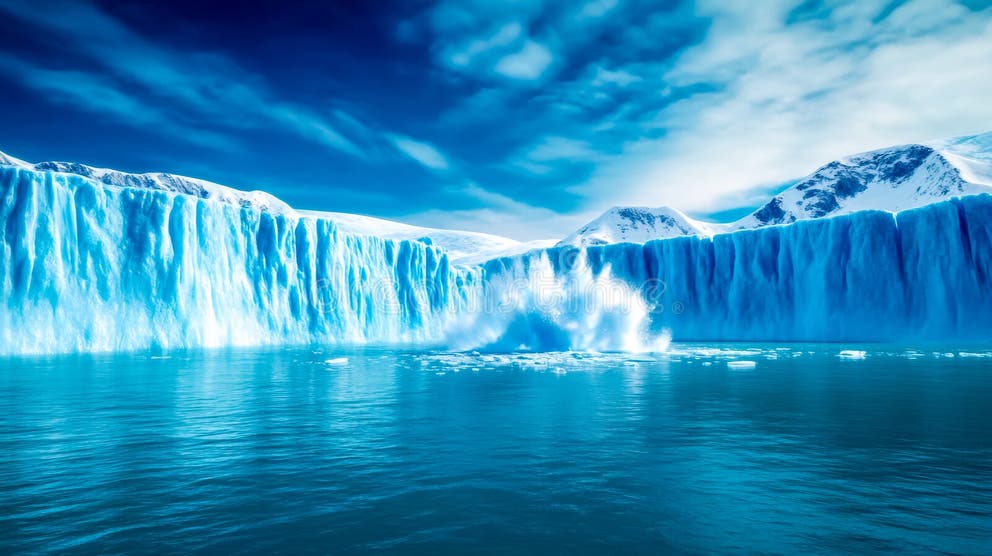 Massive Glacier Breaking Apart with Chunks of Ice Falling into the ...