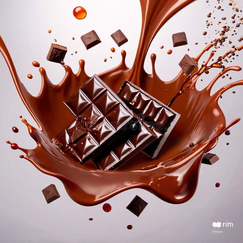Chunks of Luxury Dark Chocolate, with Dynamic Melted Splash Effect ...