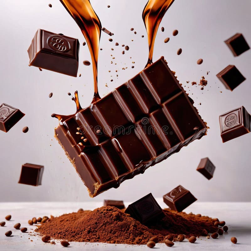 Chunks of Luxury Dark Chocolate, with Dynamic Melted Splash Effect ...