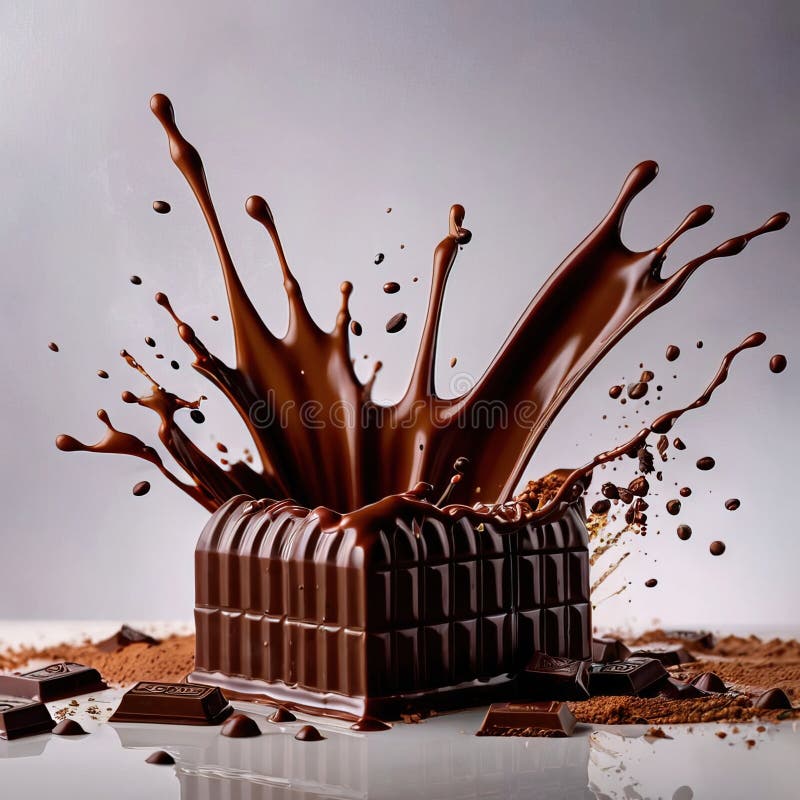 Chunks of Luxury Dark Chocolate, with Dynamic Melted Splash Effect ...