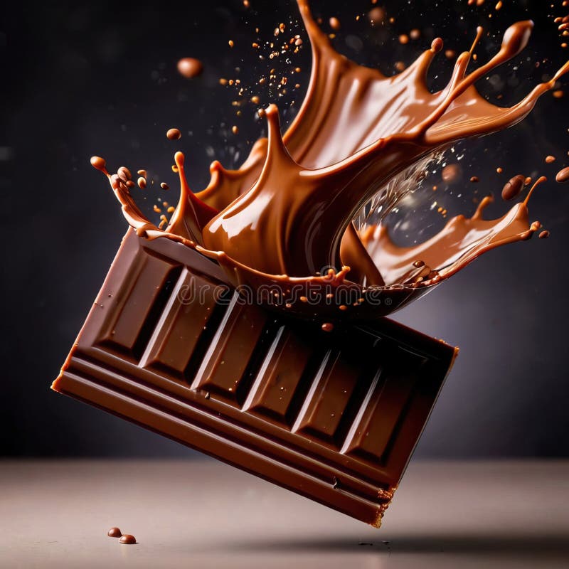 Chunks of Luxury Dark Chocolate, with Dynamic Melted Splash Effect ...