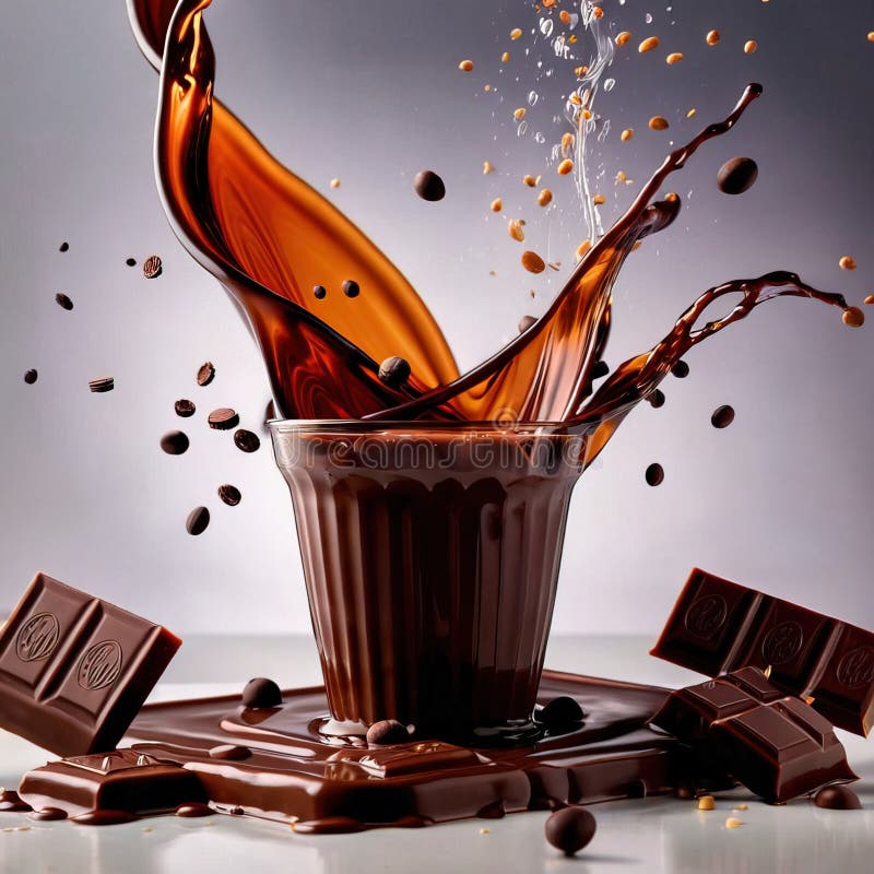 Chunks of Luxury Dark Chocolate, with Dynamic Melted Splash Effect ...