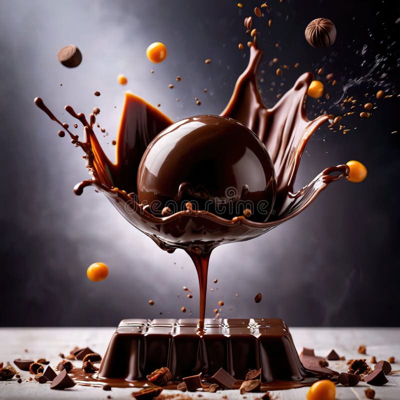 Chunks of Luxury Dark Chocolate, with Dynamic Melted Splash Effect ...