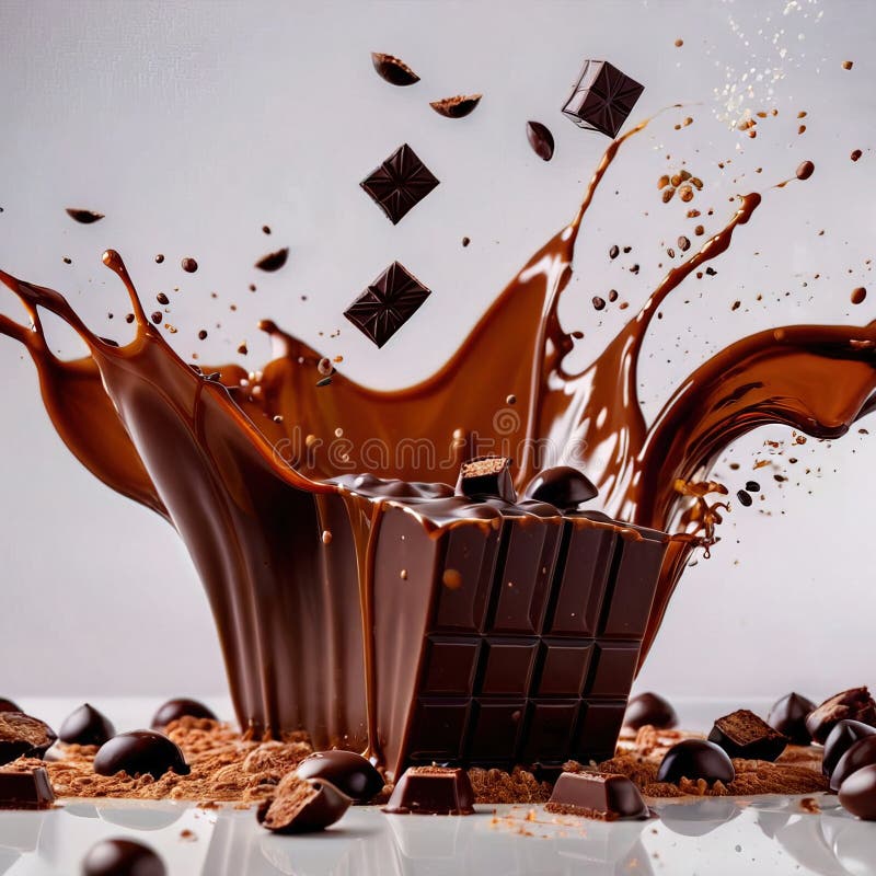 Chunks of Luxury Dark Chocolate, with Dynamic Melted Splash Effect ...