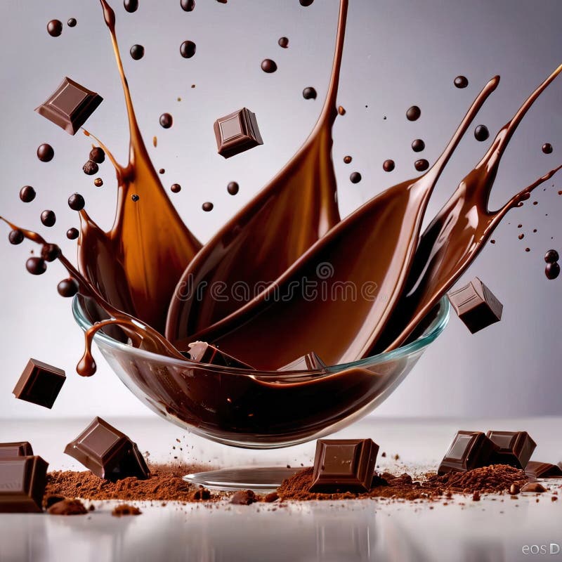 Chunks of Luxury Dark Chocolate, with Dynamic Melted Splash Effect ...