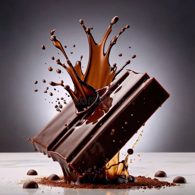 Chunks of Luxury Dark Chocolate, with Dynamic Melted Splash Effect ...