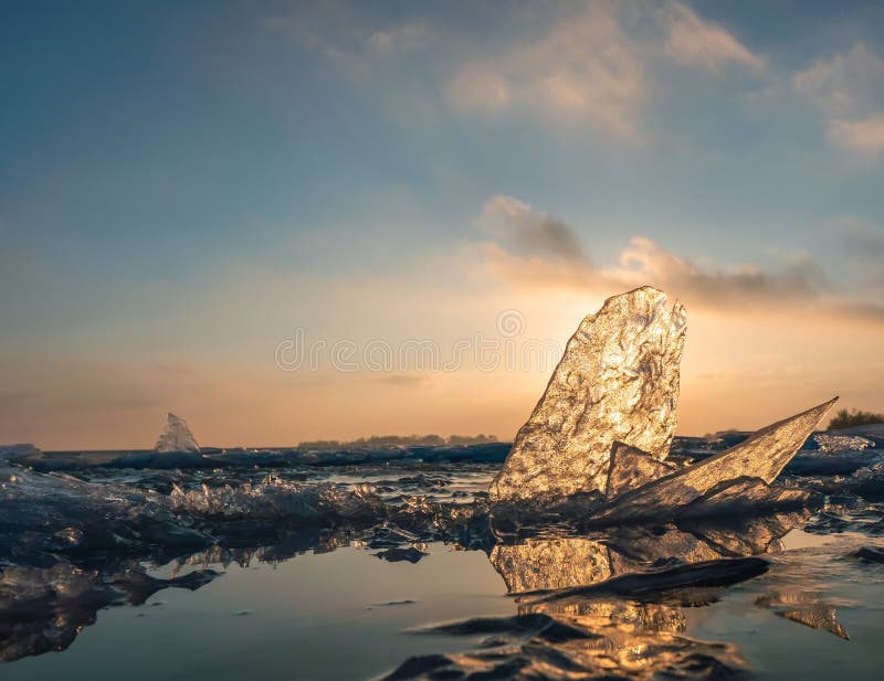 Chunks of Pure Ice in the Sun, Frozen Freshwater River Stock Image ...
