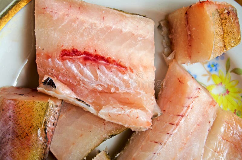 Chunks of Raw Fish on a Plate. Stock Image - Image of proteins, seafood ...