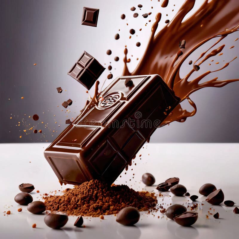 Chunks of Luxury Dark Chocolate, with Dynamic Melted Splash Effect ...