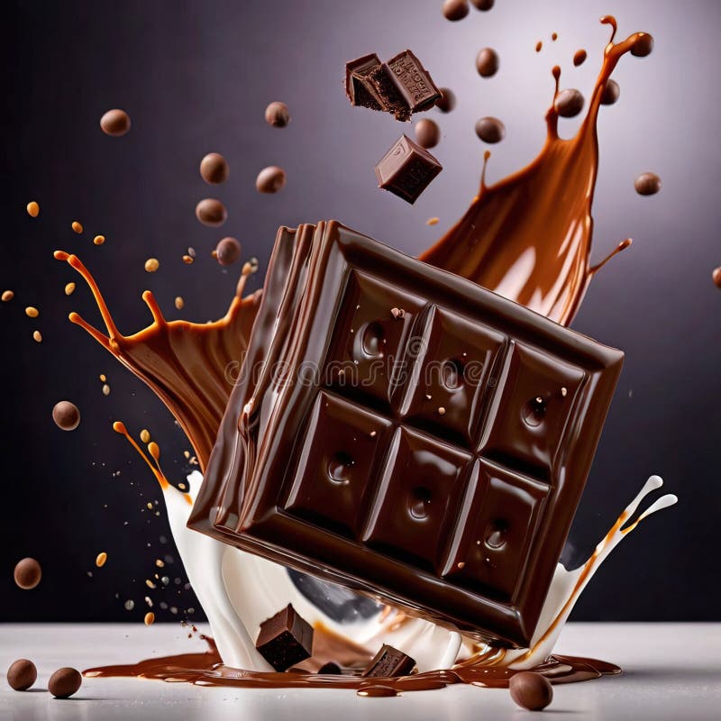 Chunks of Luxury Dark Chocolate, with Dynamic Melted Splash Effect ...