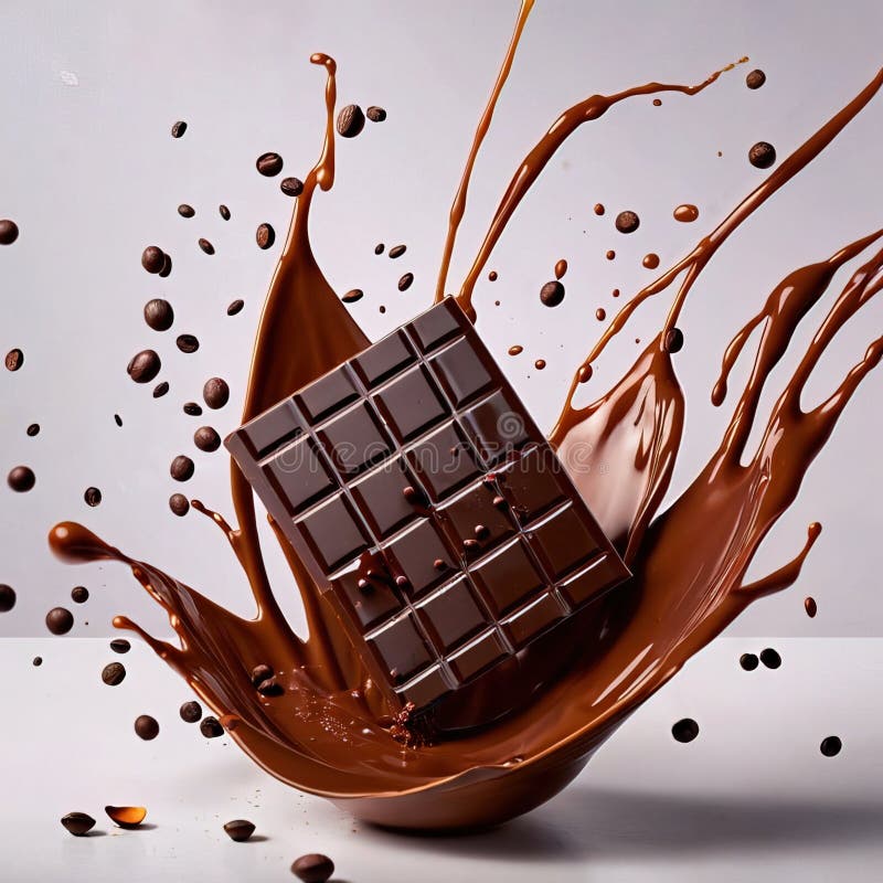 Chunks of Luxury Dark Chocolate, with Dynamic Melted Splash Effect ...