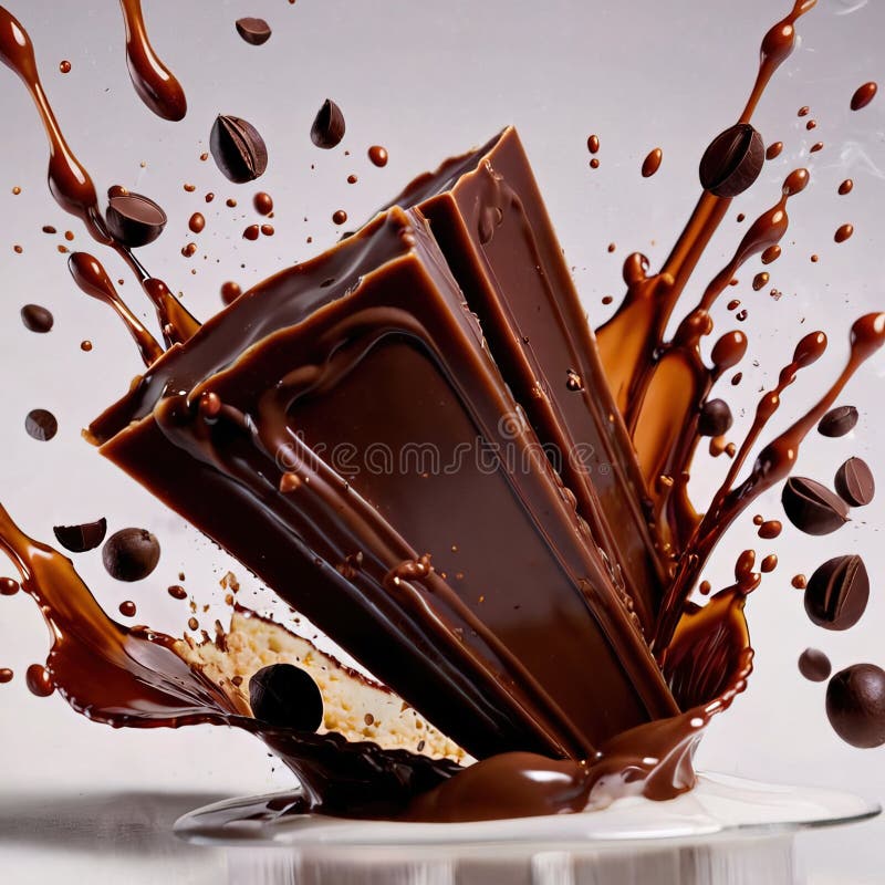 Chunks of Luxury Dark Chocolate, with Dynamic Melted Splash Effect ...